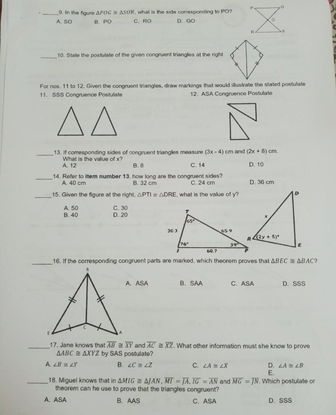 Solved DIRECTION: Write the capital letter of the correct | Chegg.com
