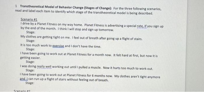 Solved 1 Transtheoretical Model of Behavior Change (Stages | Chegg.com