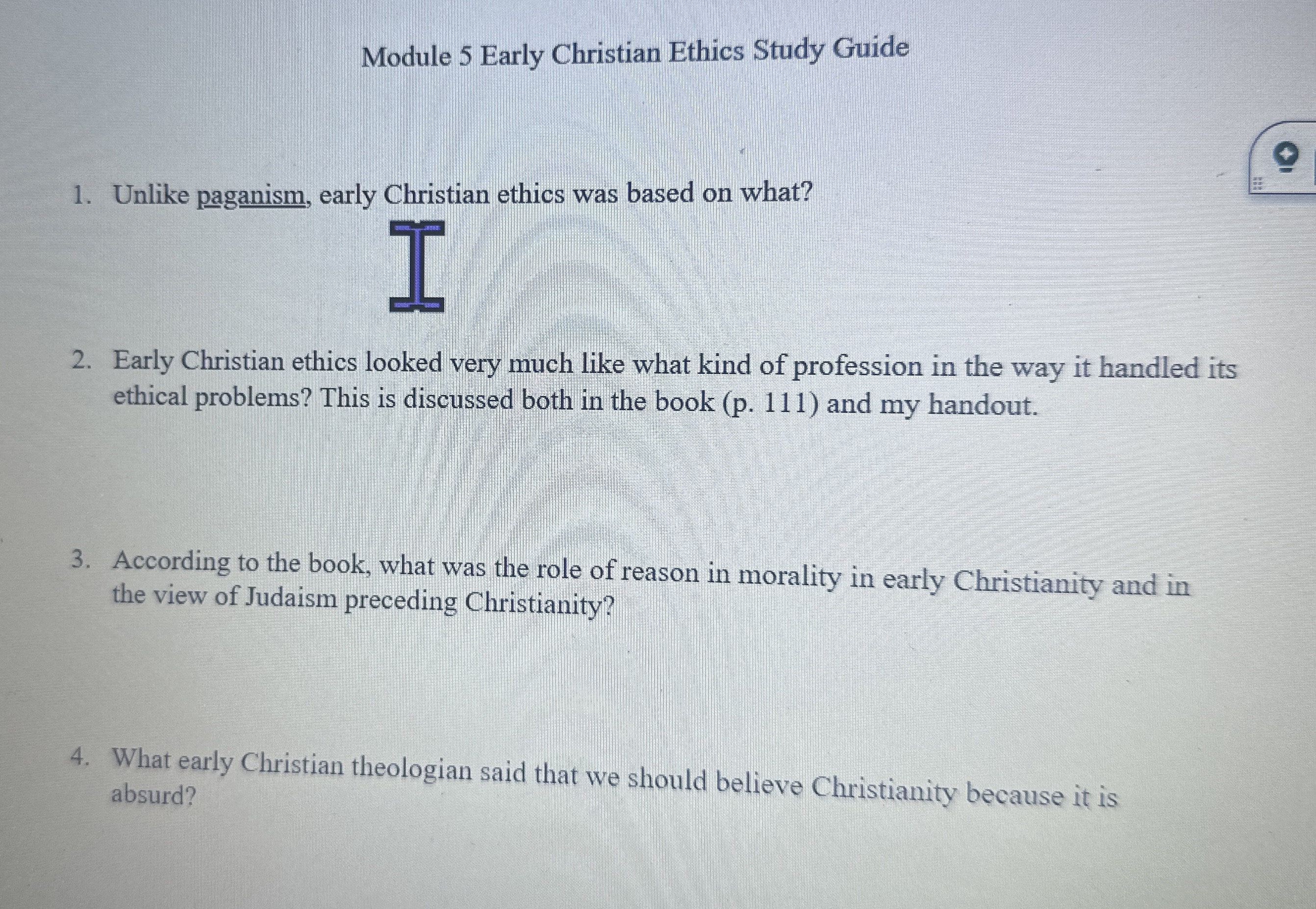 Solved Module 5 ﻿Early Christian Ethics Study GuideUnlike | Chegg.com