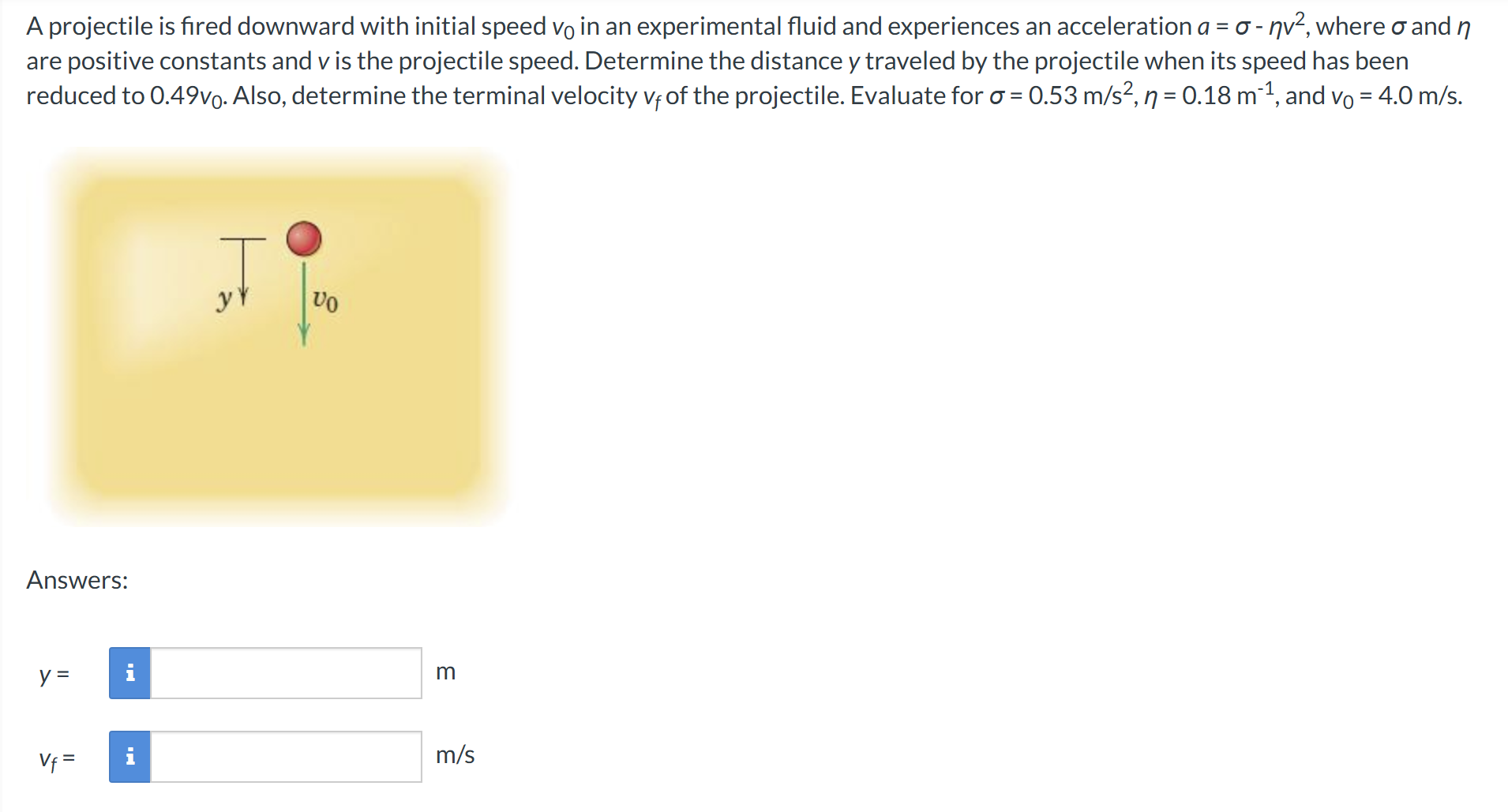 Solved A projectile is fired downward with initial speed | Chegg.com