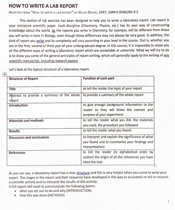 Solved HOW TO WRITE A LAB REPORT ADOPTED FROM HOW TO WRITE Chegg