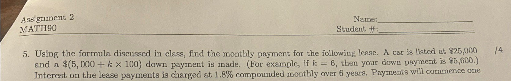 Solved Assignment 2Name:MATH90Student #:5. ﻿Using the | Chegg.com