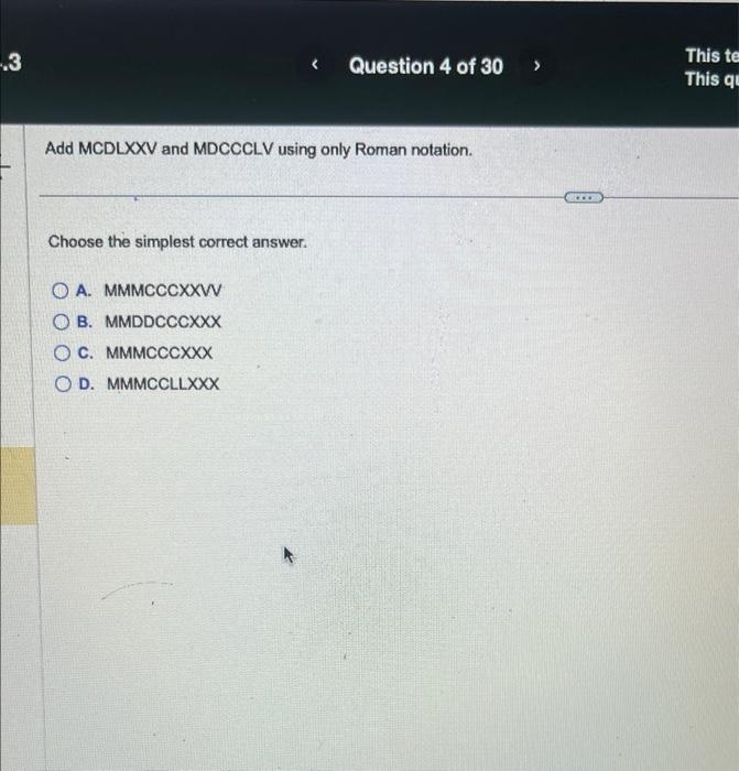 Solved Add MCDLXXV and MDCCCLV using only Roman notation. | Chegg.com