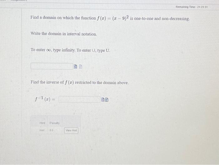 Solved Find a domain on which the function f(x)=(x−9)2 is | Chegg.com