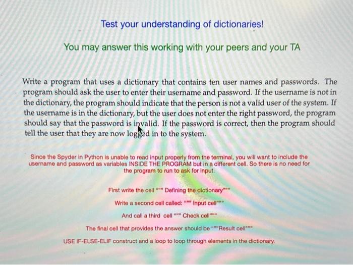 Solved Test your understanding of dictionaries! You may | Chegg.com