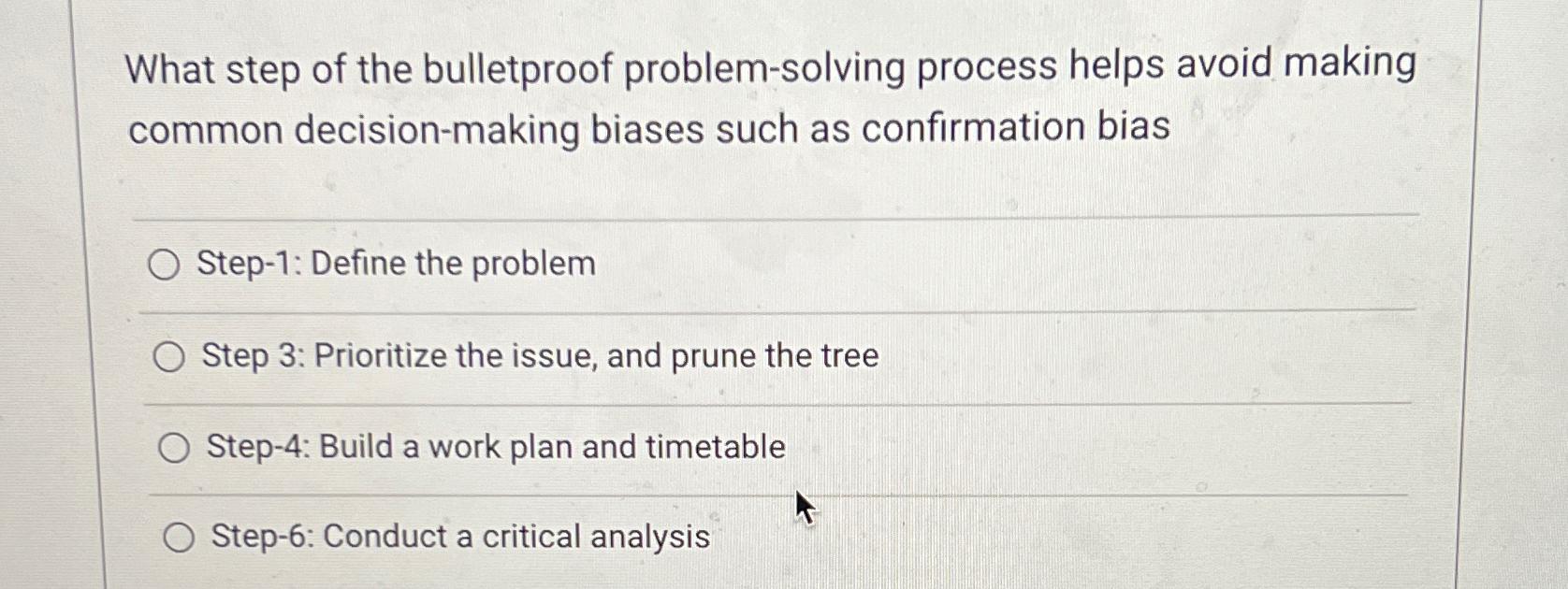 Solved What step of the bulletproof problem-solving process | Chegg.com