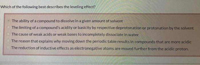 Solved Which of the following best describes the leveling | Chegg.com
