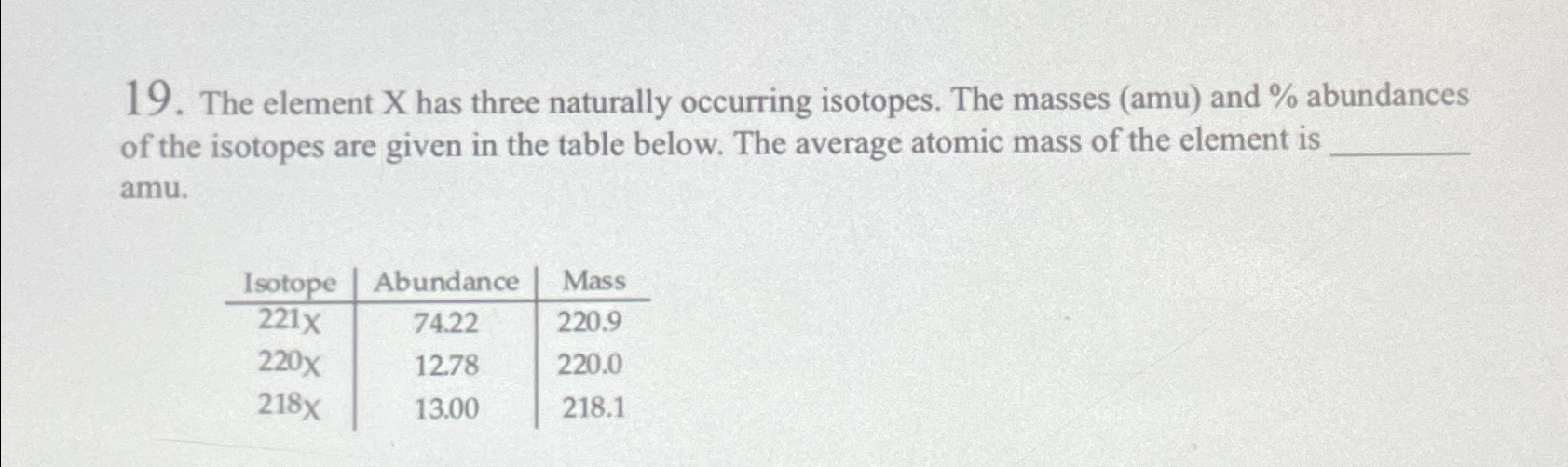 Solved The element x ﻿has three naturally occurring | Chegg.com