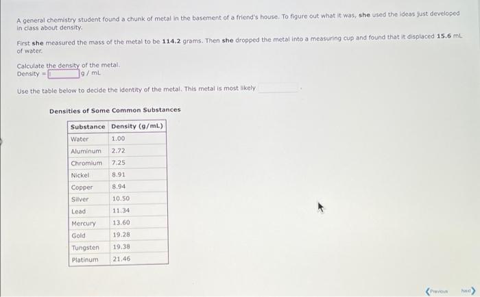 Solved A general chemistry student found a chunk of metal in | Chegg.com