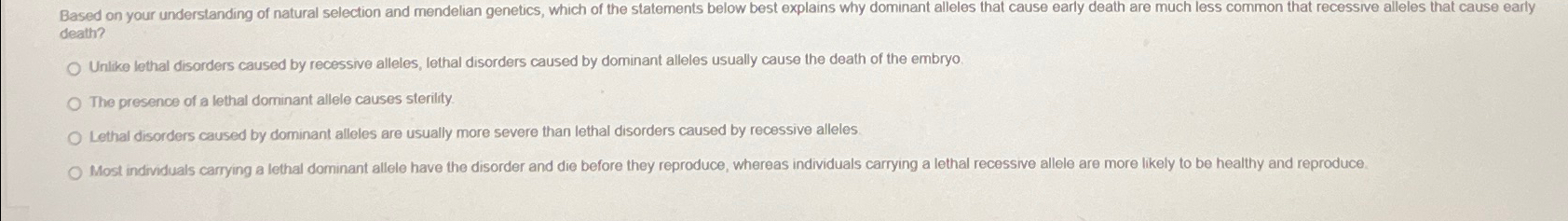 Solved death?Unlike lethal disorders caused by recessive | Chegg.com