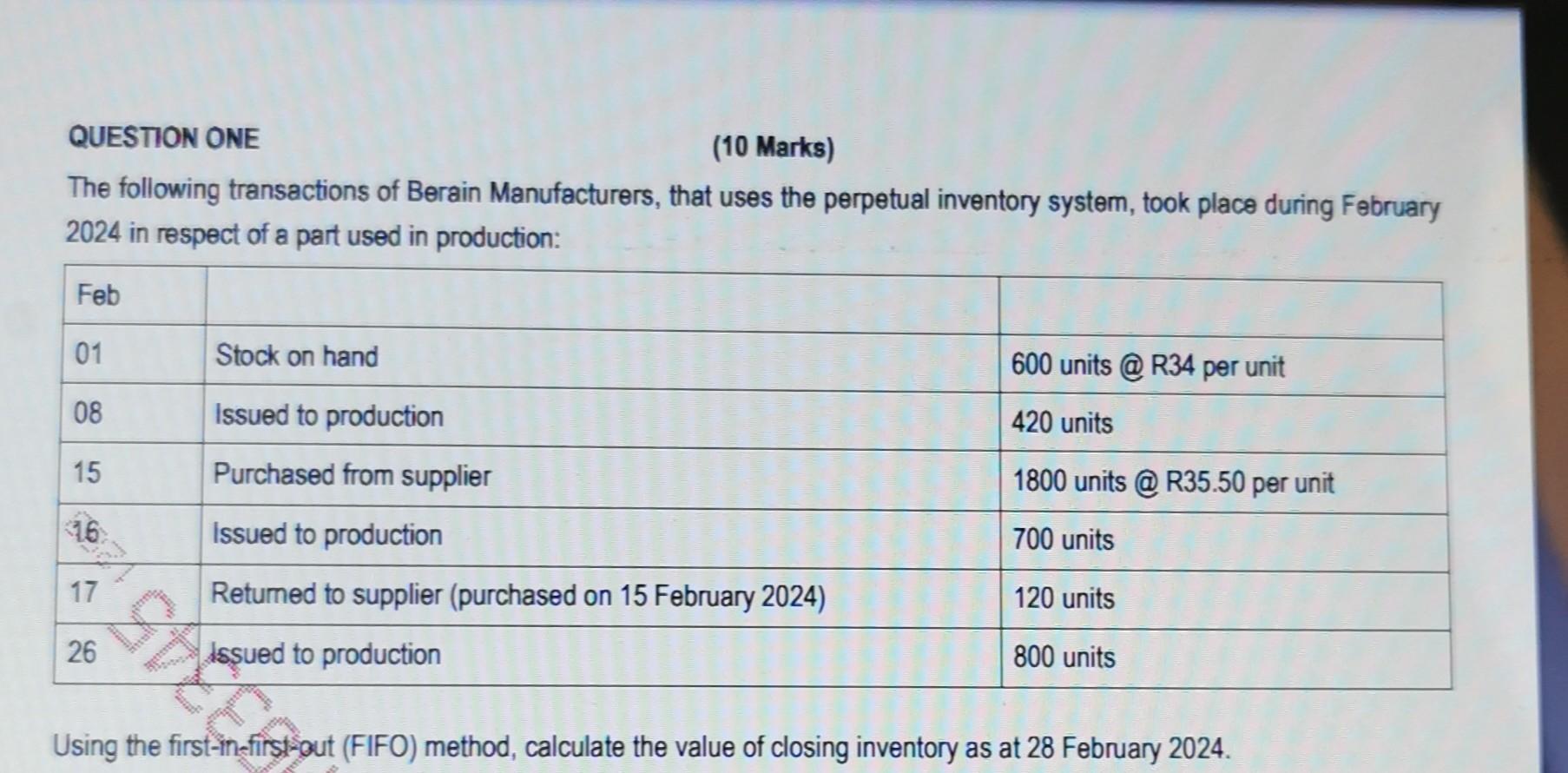 Solved QUESTION ONE (10 Marks) The following transactions of | Chegg.com