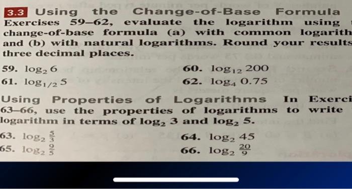 Solved 3.3 Using the Change-of-Base Formula Exercises 59-62, | Chegg.com