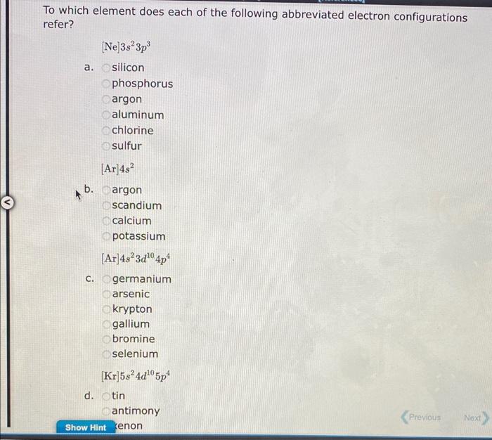 Solved To which element does each of the following | Chegg.com
