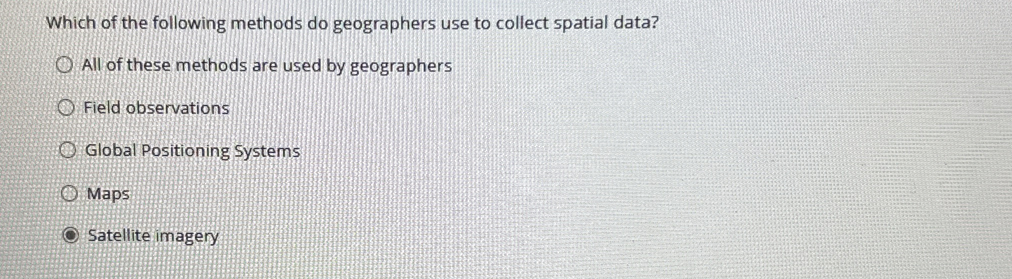 Solved Which of the following methods do geographers use to | Chegg.com