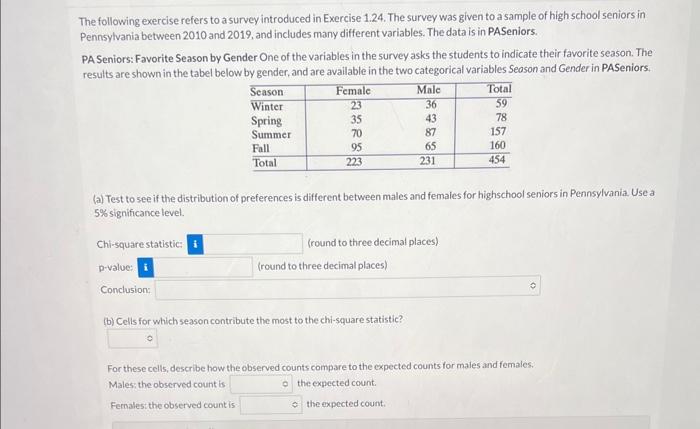 Solved The following exercise refers to a survey introduced | Chegg.com