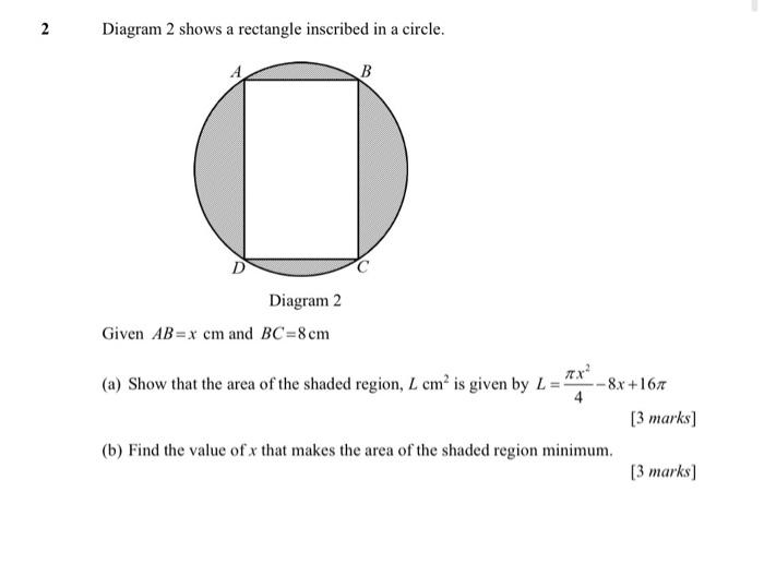 Solved 2 Diagram 2 shows a rectangle inscribed in a circle. | Chegg.com
