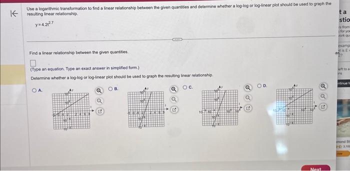 Solved Use a logarithmic transformation to find a linear | Chegg.com