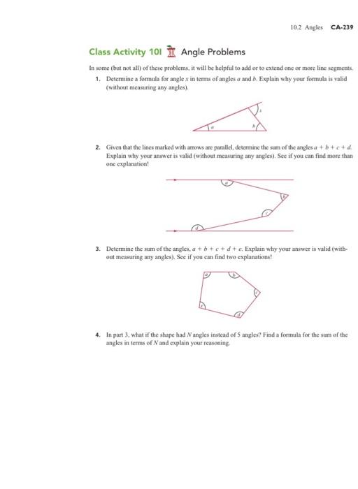 Solved 10.2 Angles CA-239 Class Activity 101 Angle Problems | Chegg.com