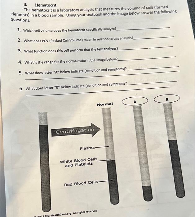 Solved II. Hematocrit The hematocrit is a laboratory | Chegg.com