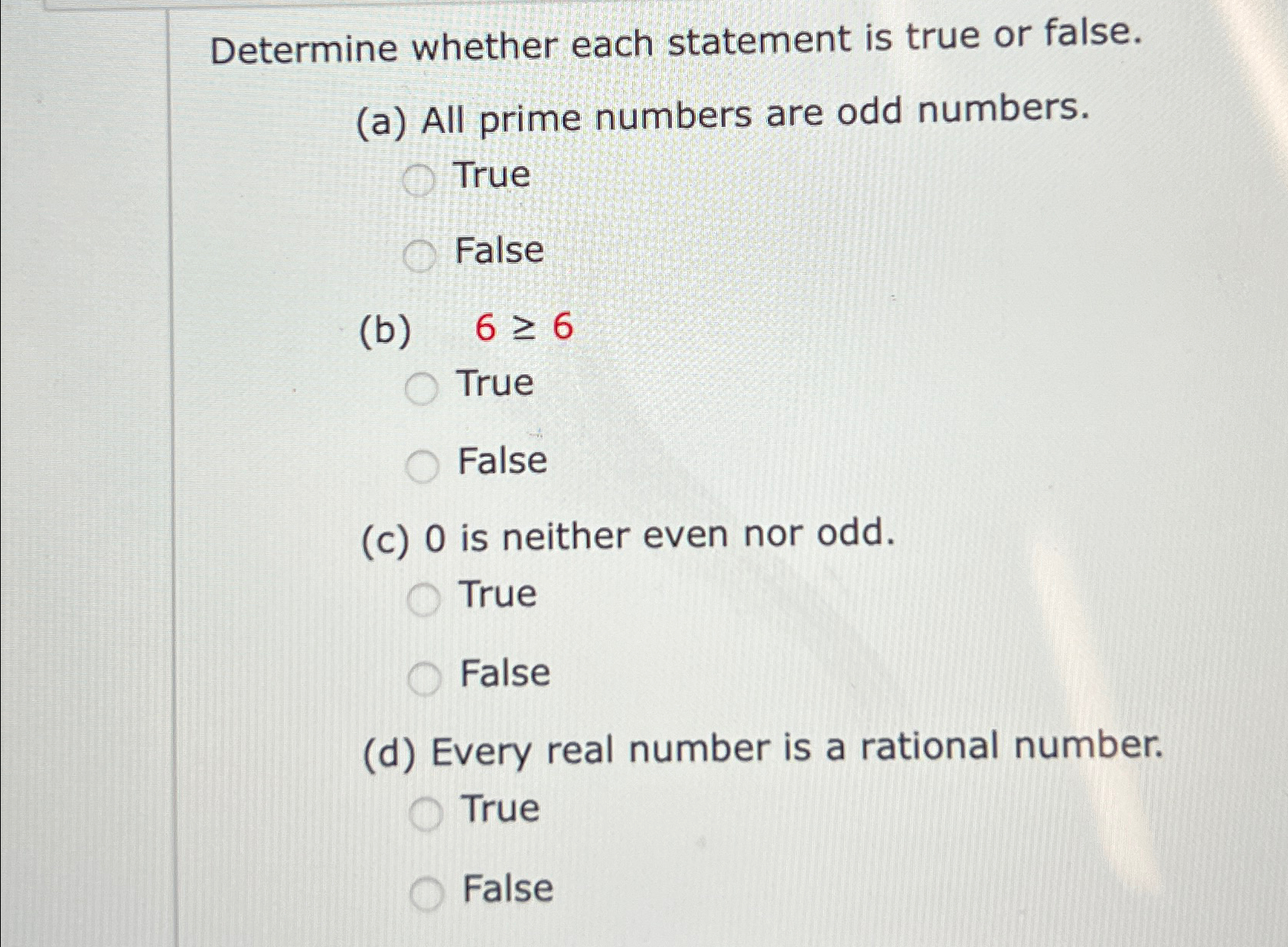 Solved Determine whether each statement is true or false.(a) | Chegg.com