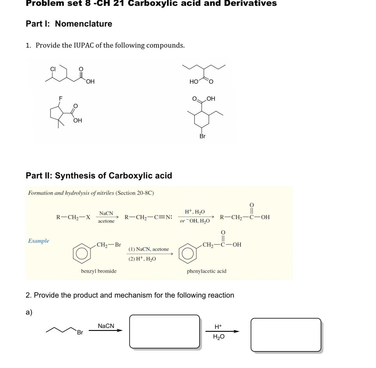 Solved Problem set 8 -CH 21 ﻿Carboxylic acid and | Chegg.com