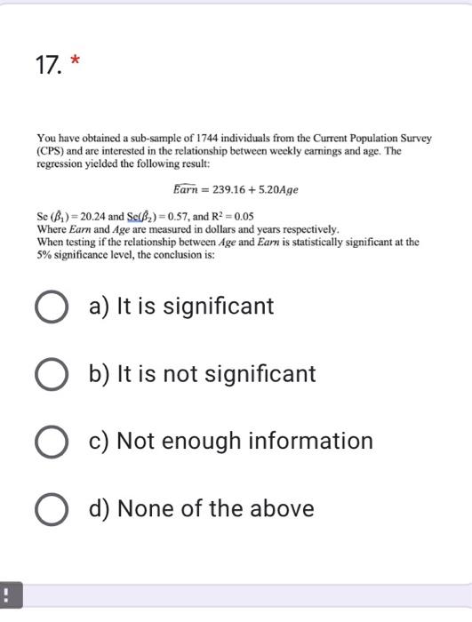 Solved 8. * Using a Current Population Survey (CPS) sample | Chegg.com