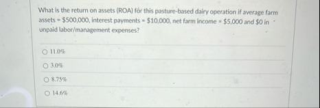 Solved What is the return on assets (ROA) ﻿for this | Chegg.com