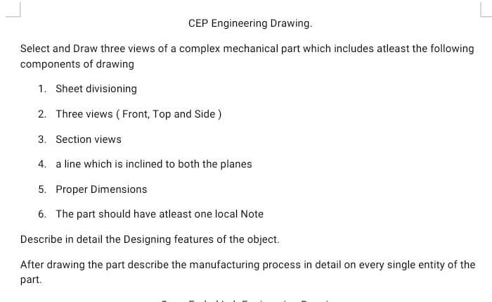 CEP Engineering Drawing. Select and Draw three views | Chegg.com