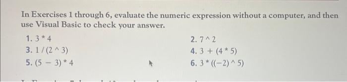 Solved In Exercises 1 through 6, evaluate the numeric | Chegg.com