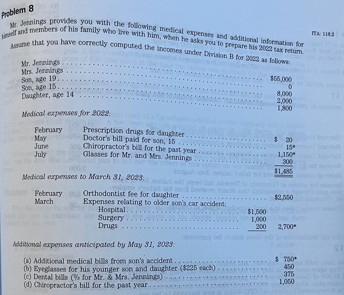 problem 8Mr. ﻿Jennings provides you with the | Chegg.com