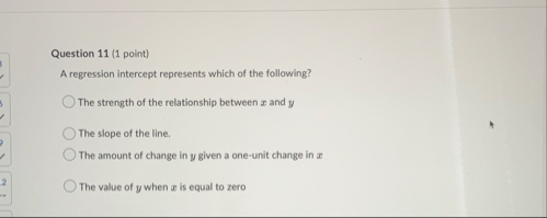 Solved Question 11 (1 ﻿point)A regression intercept | Chegg.com