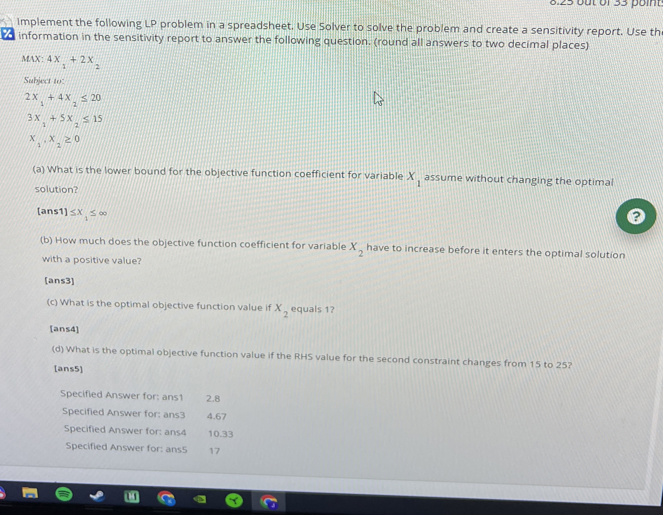 Solved Implement the following LP problem in a spreadsheet. | Chegg.com
