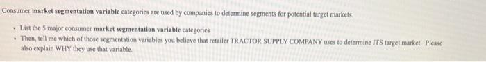 Solved Consumer market segmentation variable categories are | Chegg.com