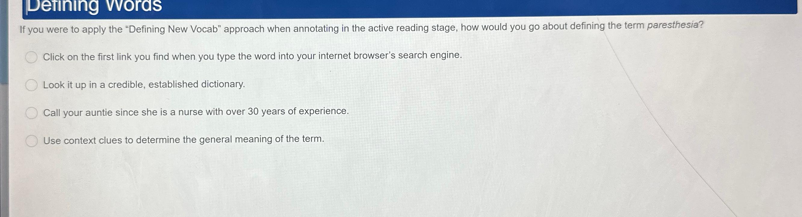 Solved If you were to apply the "Defining New Vocab" | Chegg.com
