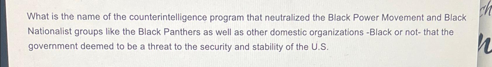 What is the name of the counterintelligence program | Chegg.com