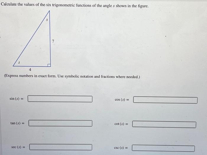 Solved Calculate the values of the six trigonometric | Chegg.com