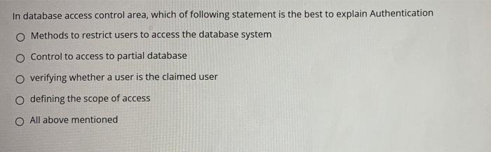 Solved In database access control area, which of following | Chegg.com