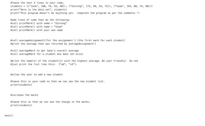 Solved Complete the following skeleton code as indicated by | Chegg.com