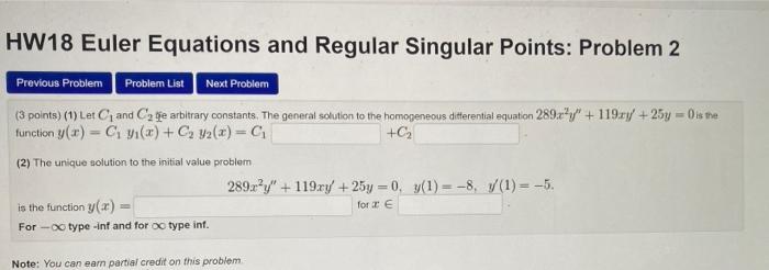 Solved HW18 Euler Equations and Regular Singular Points: | Chegg.com