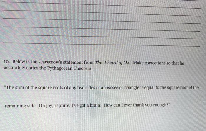 Solved 10. Below is the scarecrow's statement from The | Chegg.com