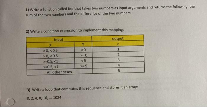 Solved 1) Write a function called foo that takes two numbers | Chegg.com