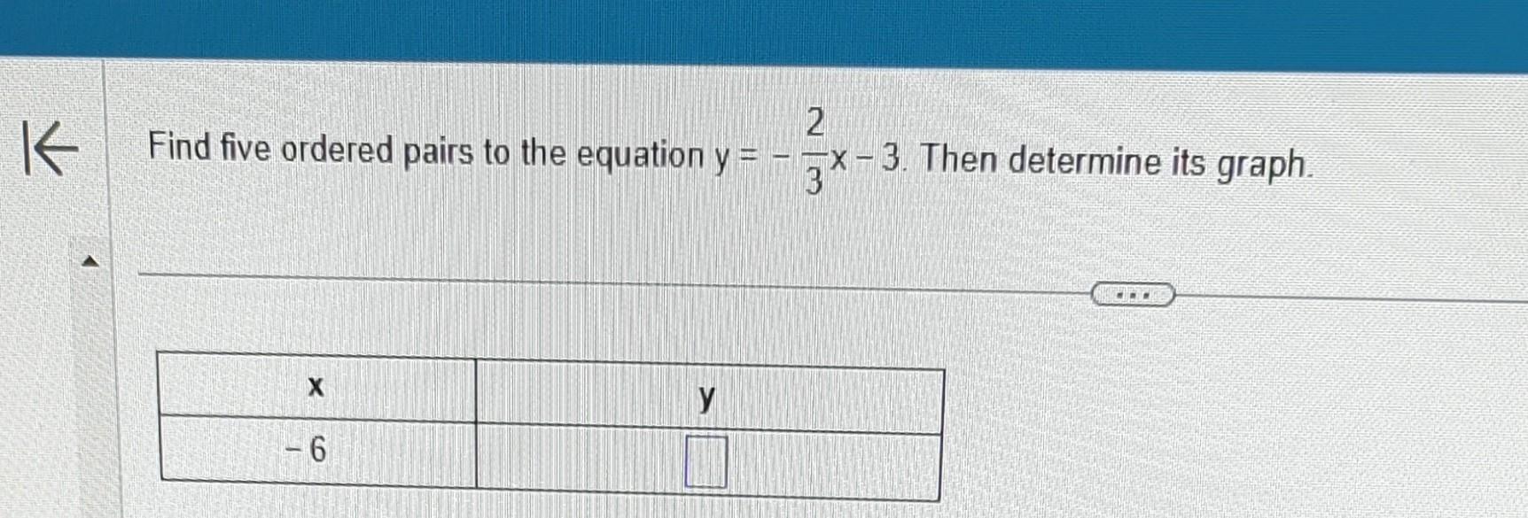 Solved Find five ordered pairs to the equation y=−32x−3. | Chegg.com