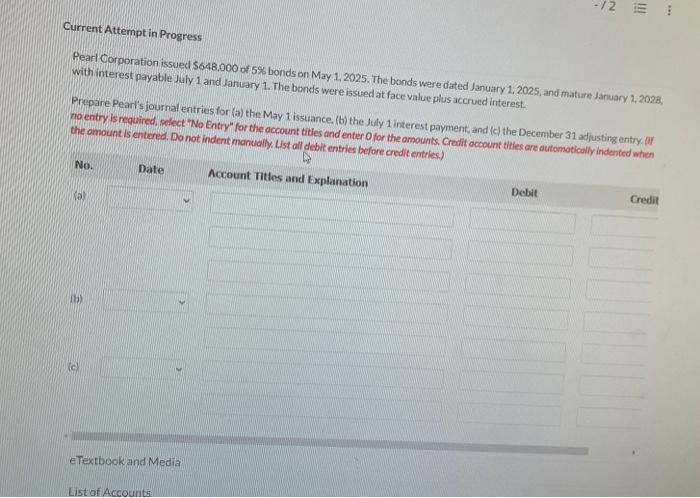 Solved Current Attempt in Progress Peacl Corporation issued | Chegg.com