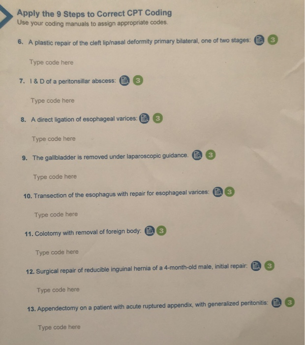 Solved Apply the 9 Steps to Correct CPT Coding Use your | Chegg.com