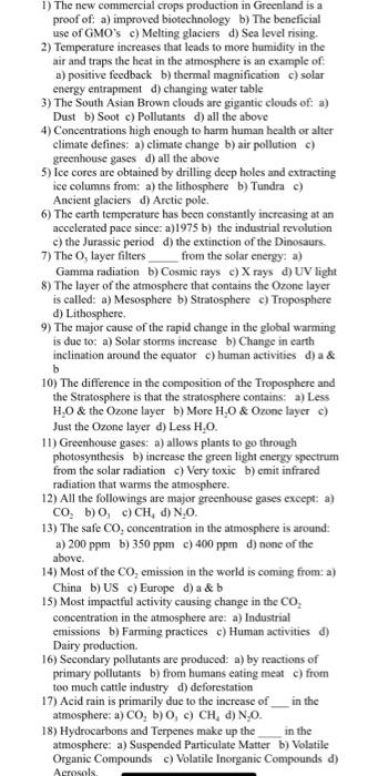 Solved it's an environmental science questions can uou do | Chegg.com