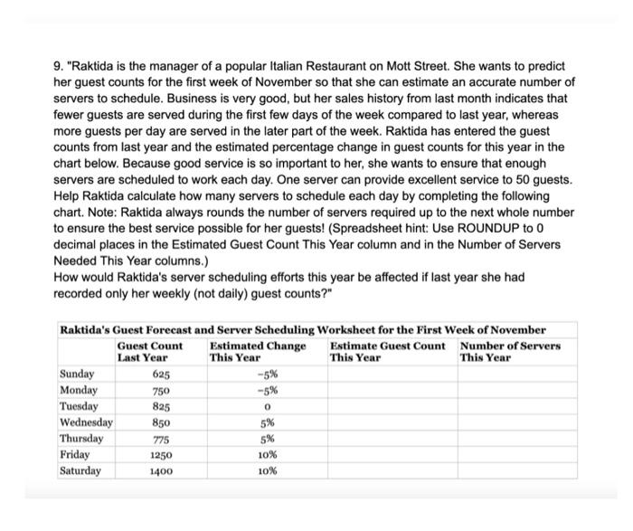 Solved 9. "Raktida is the manager of a popular Italian | Chegg.com