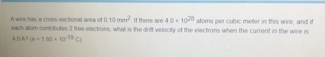 Solved A wire has a cross-sectional area of 0.10mm2. ﻿If | Chegg.com