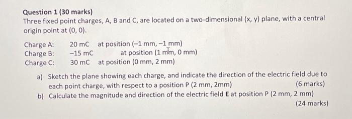 Solved Question 1 (30 marks) Three fixed point charges, A, B | Chegg.com