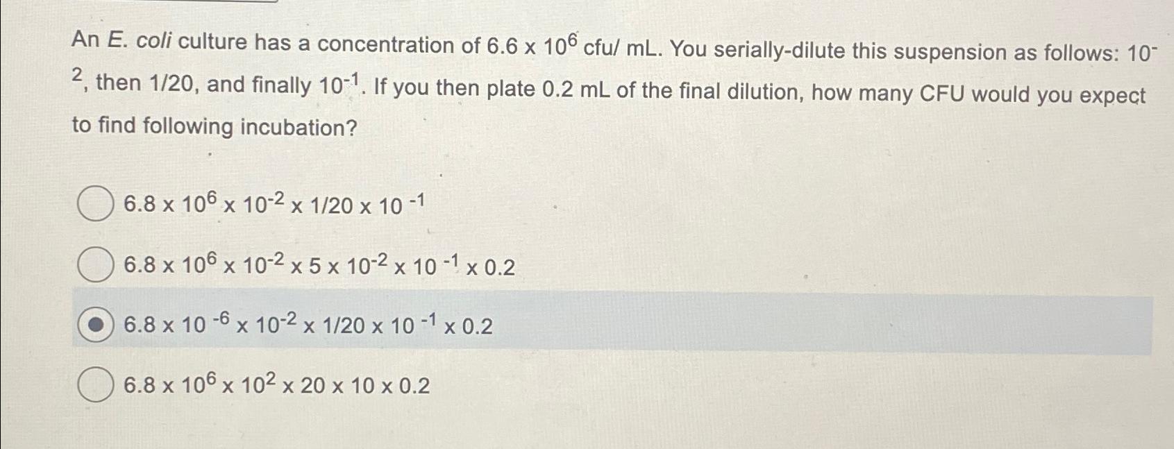 Solved An E. ﻿coli culture has a concentration of | Chegg.com