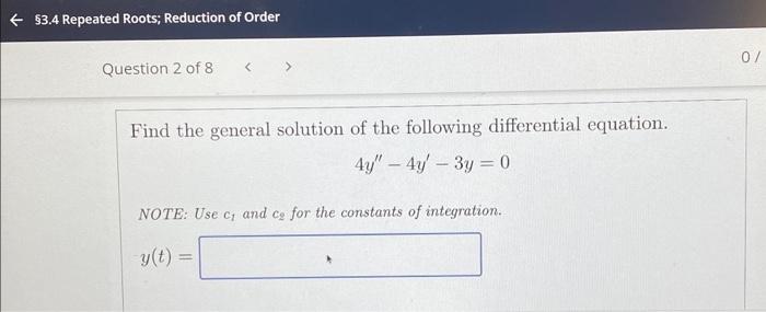 Solved This is not a repeated root, so i tried eulers | Chegg.com
